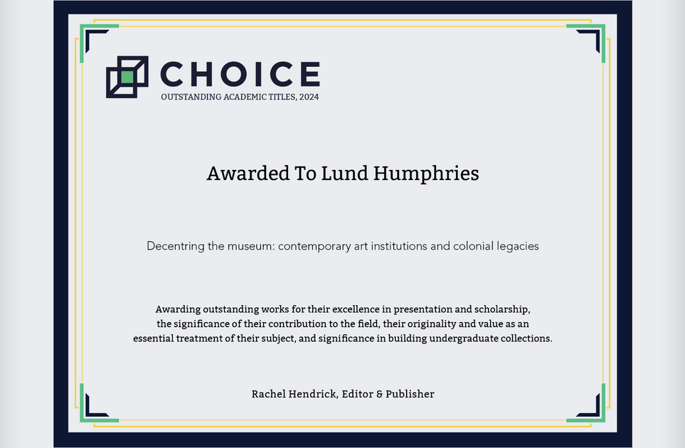 WINNER: CHOICE OUTSTANDING ACADEMIC TTITLE 2024 – Lund Humphries